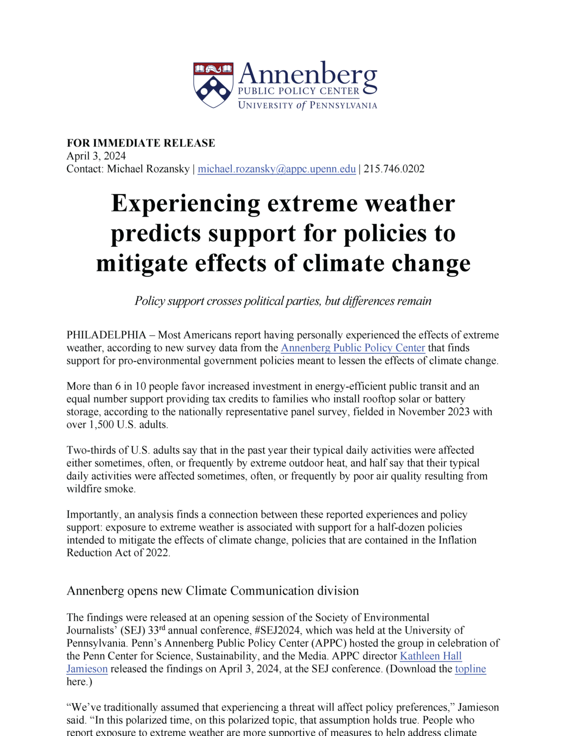 Climate Communication at the Annenberg Public Policy Center | The ...