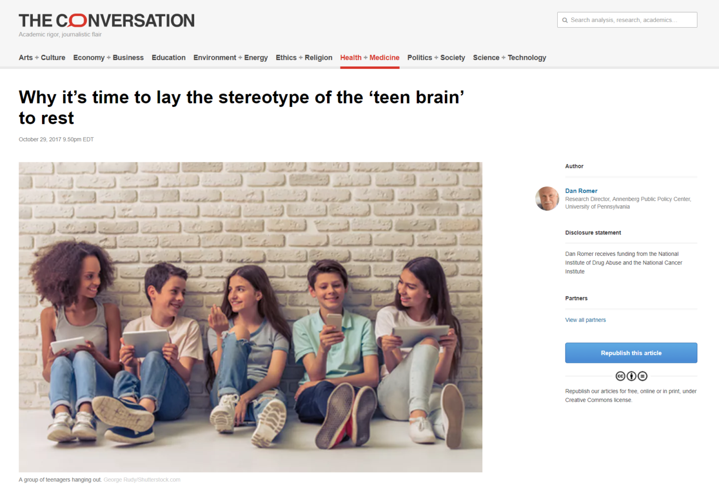 Dan Romer Writes Article on Ending the Stereotype of the 'Teen Brain ...
